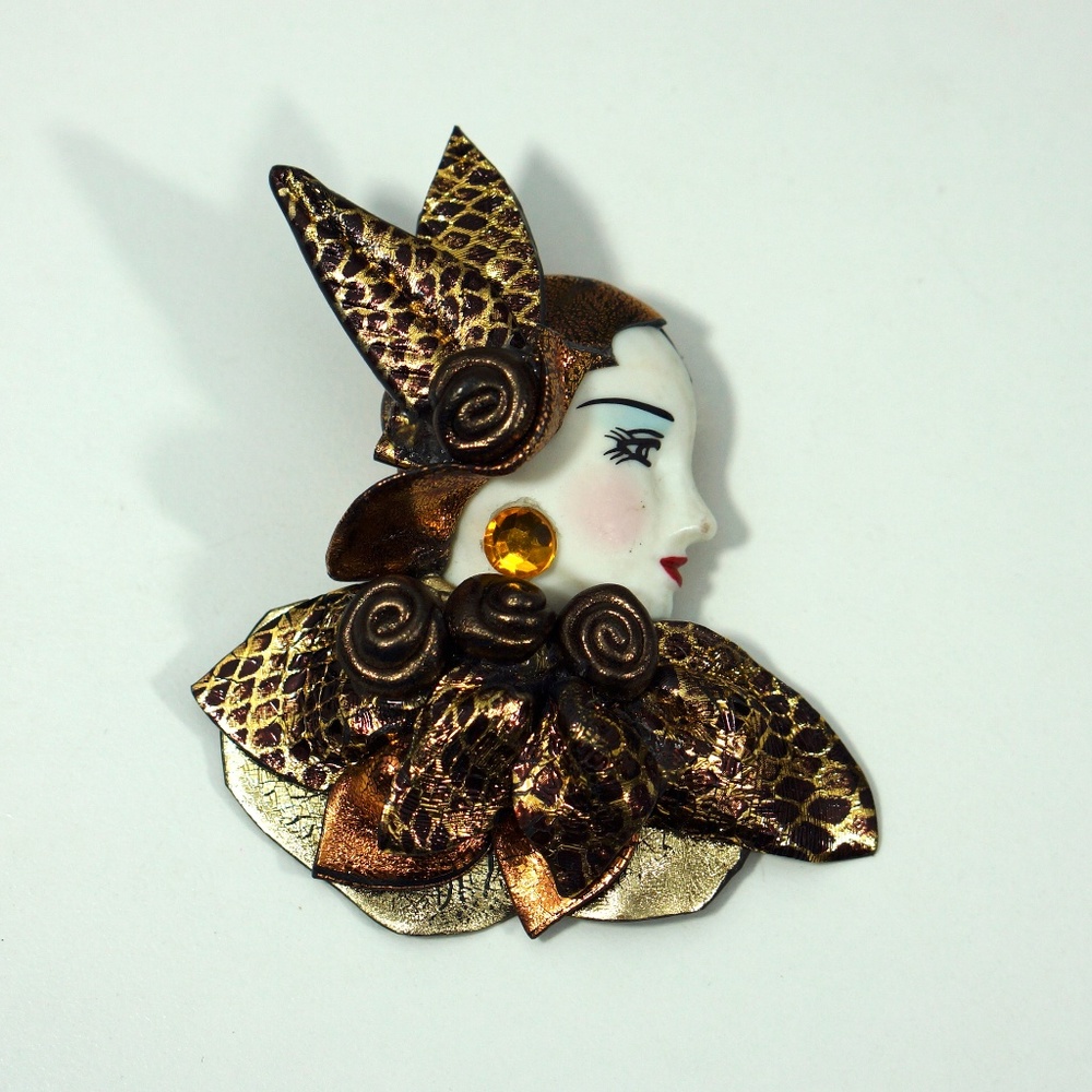 20s Inspired Lady Brooch Vintage - Gem